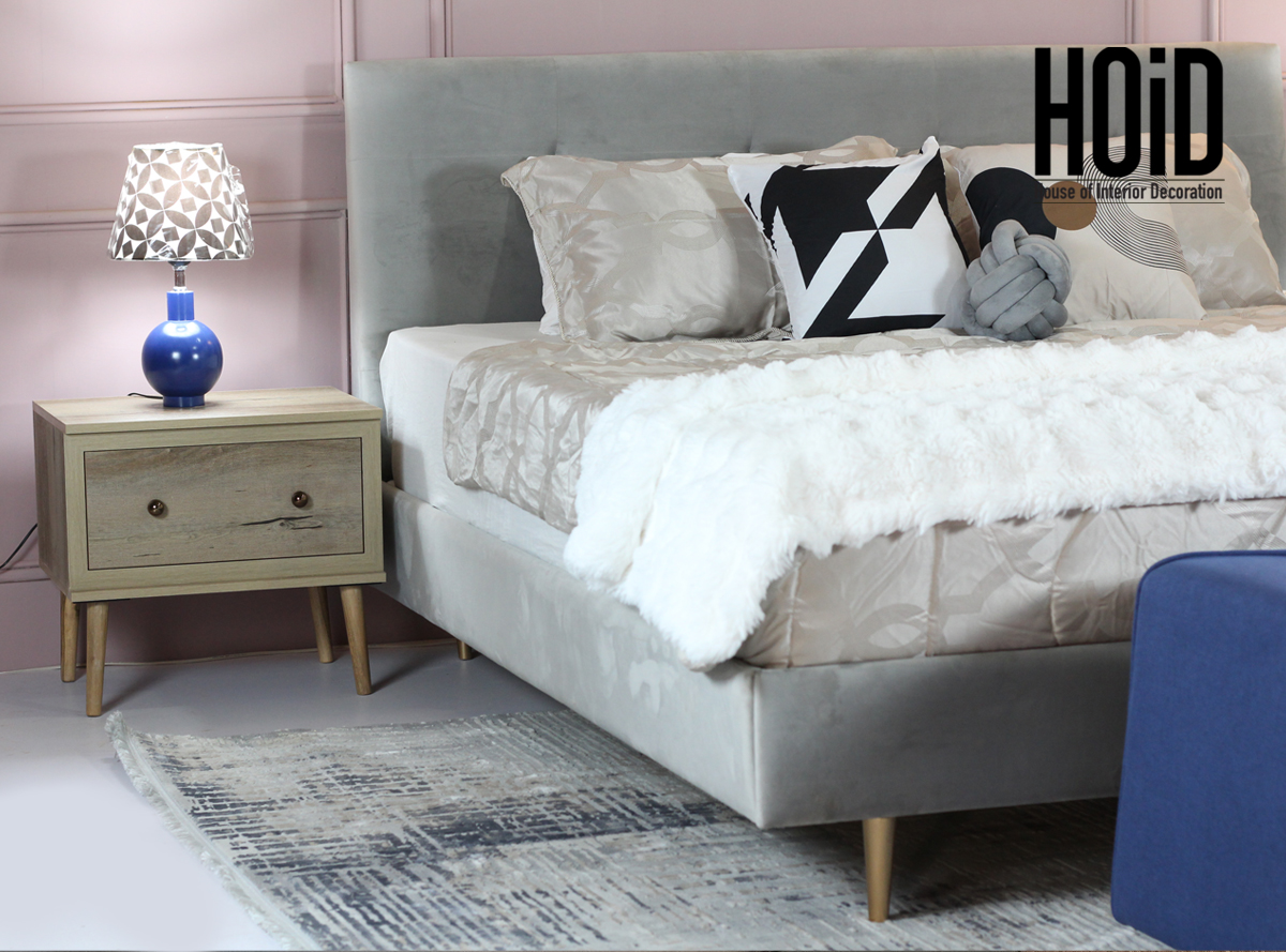 Dottin Fabric Bed with Trak 2 Night Stands - Hoid Ca